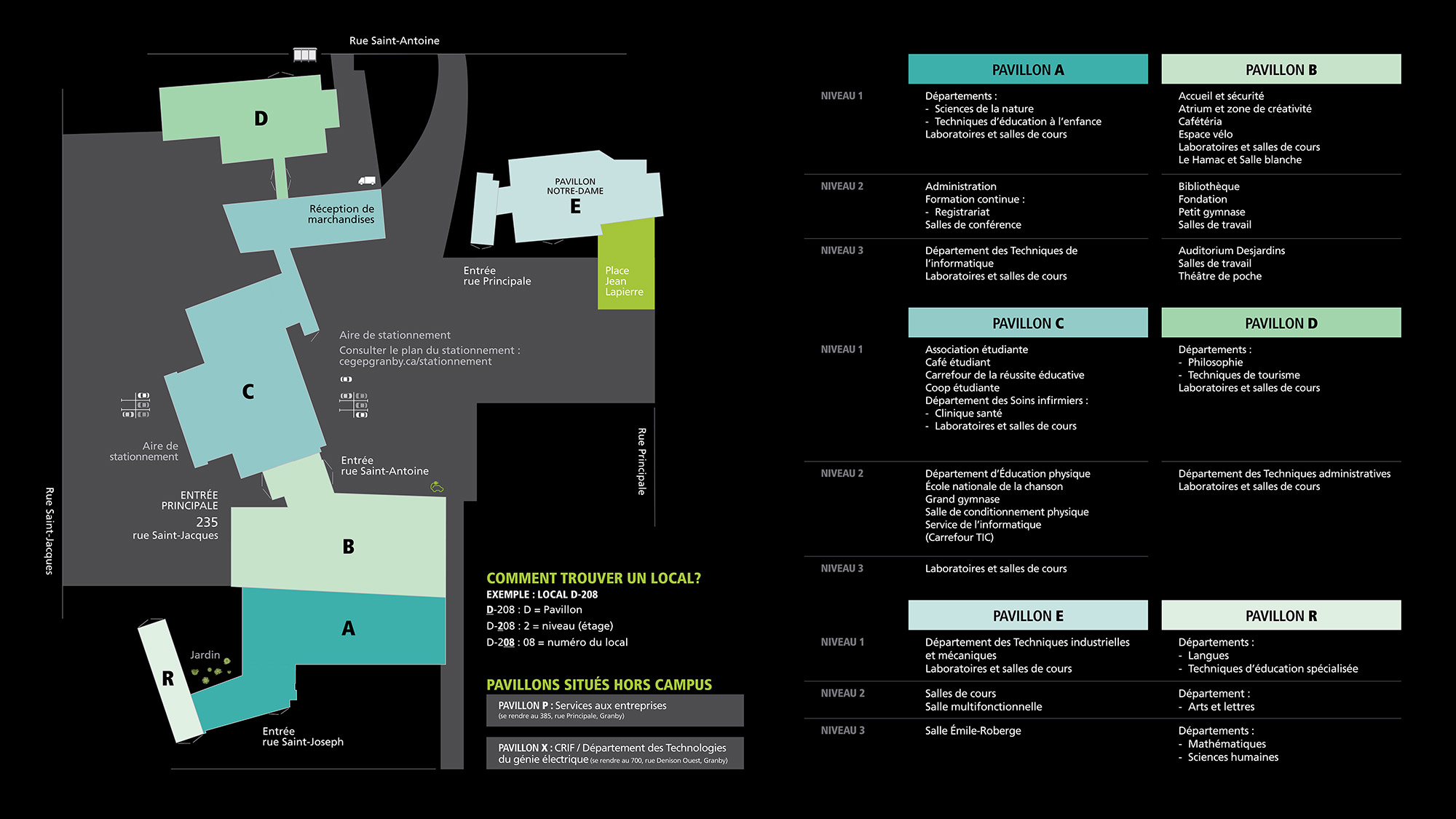 Cégep de Granby | Plan des bâtiments